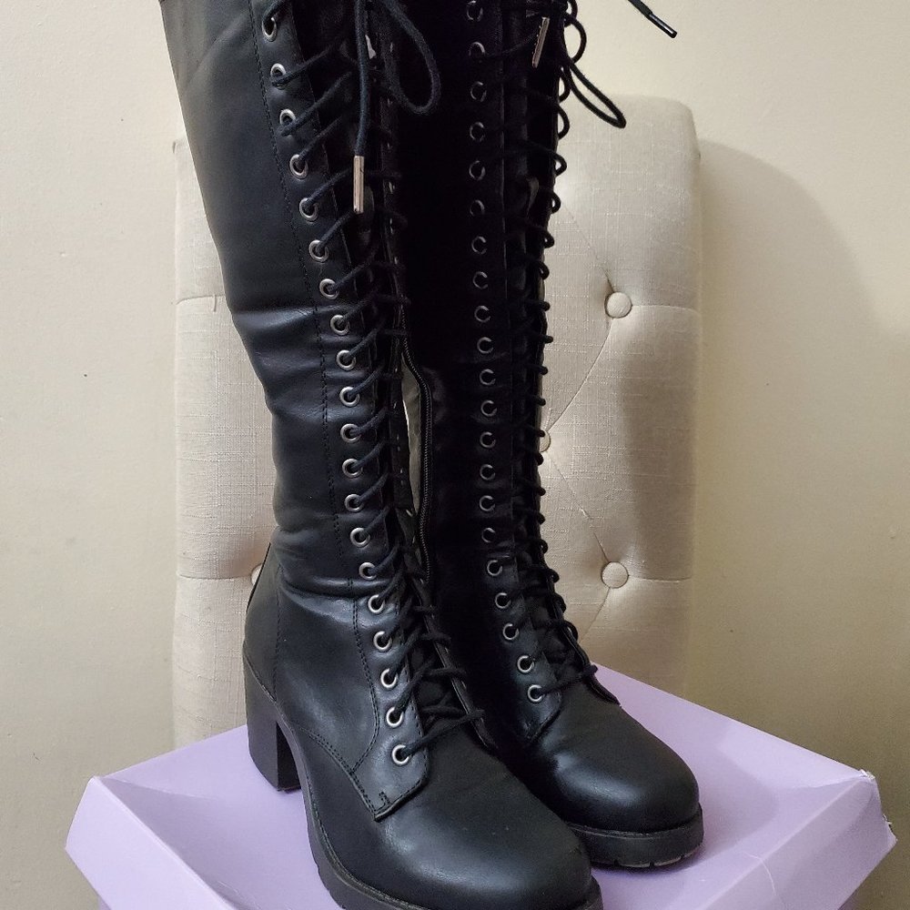 Madden Girl "Kase" Knee High Lace-Up Boots - Gem